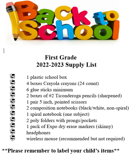 School Supply Lists / First Grade