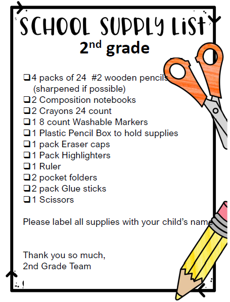 School Supply Lists / Second Grade
